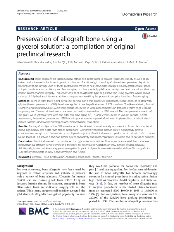 (PDF) Preservation of allograft bone using a glycerol solution: a ...