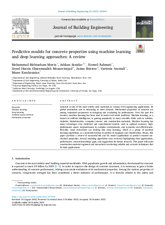 (PDF) Predictive models for concrete properties using machine learning ...
