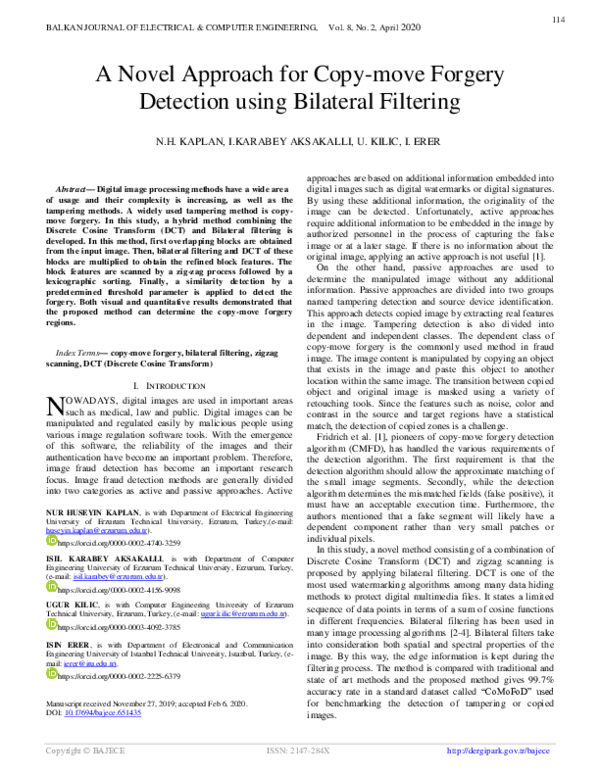 Pdf A Novel Approach For Copy Move Forgery Detection Using Bilateral
