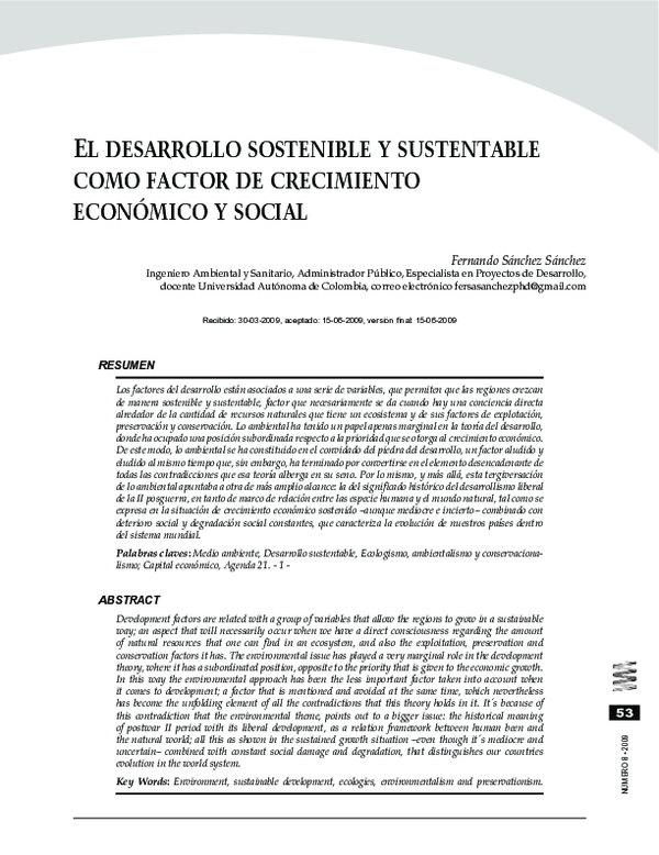 (PDF) El desarrollo sostenible y sustentable como factor de crecimiento económico y social ...