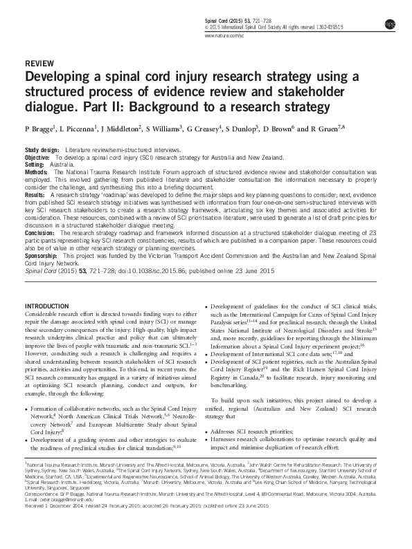 (PDF) Regional Strategy for Spinal Cord Injury Research