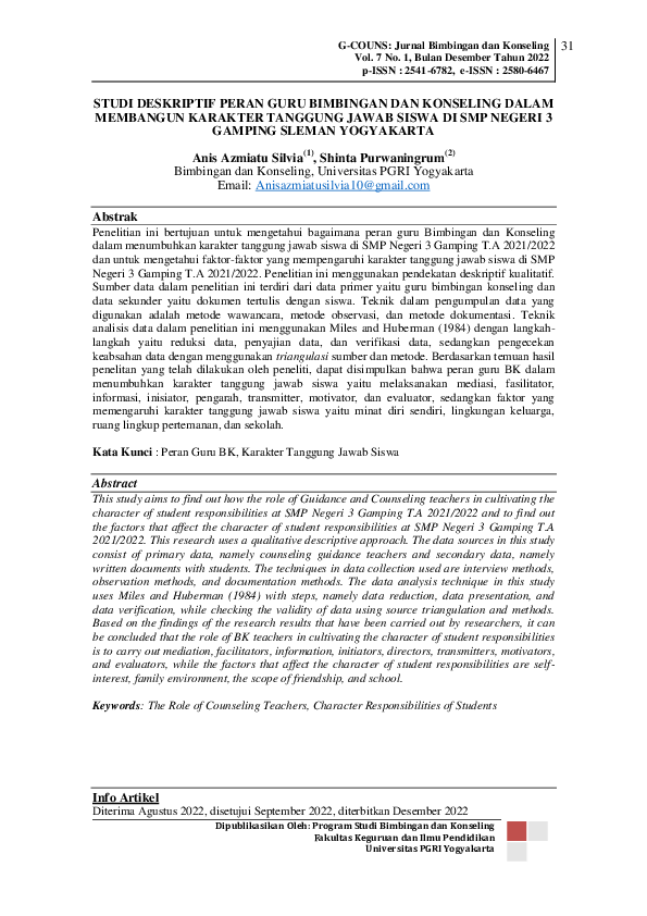 (PDF) Studi Deskriptif Peran Guru Bimbingan Dan Konseling Dalam ...