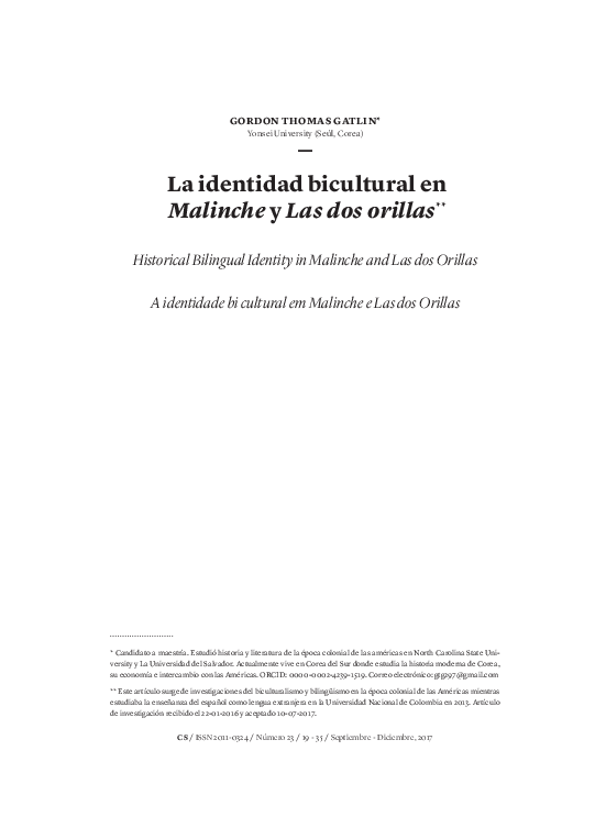 (PDF) La identidad bicultural en Malinche y Las dos orillas