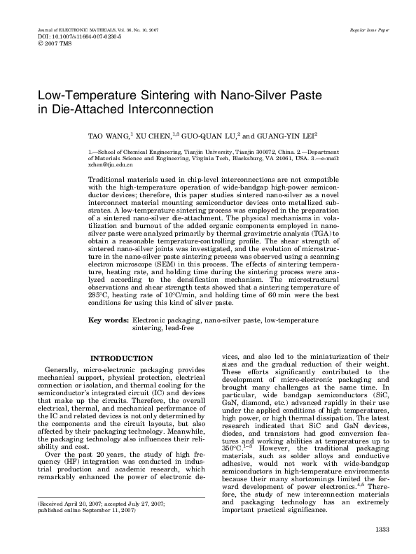 (PDF) Low-Temperature Sintering with Nano-Silver Paste in Die-Attached ...