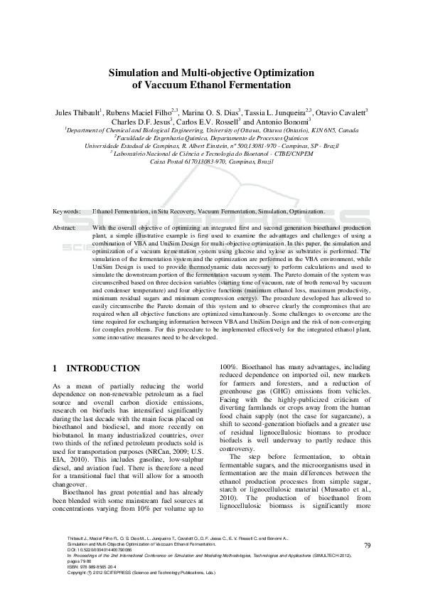 Pdf Simulation And Multi Objective Optimization Of Vaccuum Ethanol Fermentation