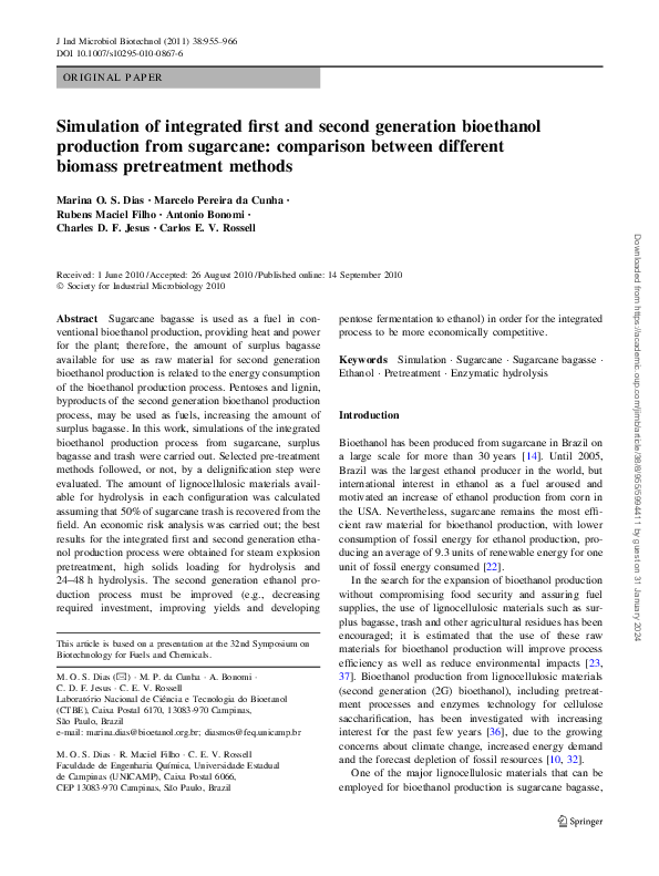 (PDF) Simulation of integrated first and second generation bioethanol ...