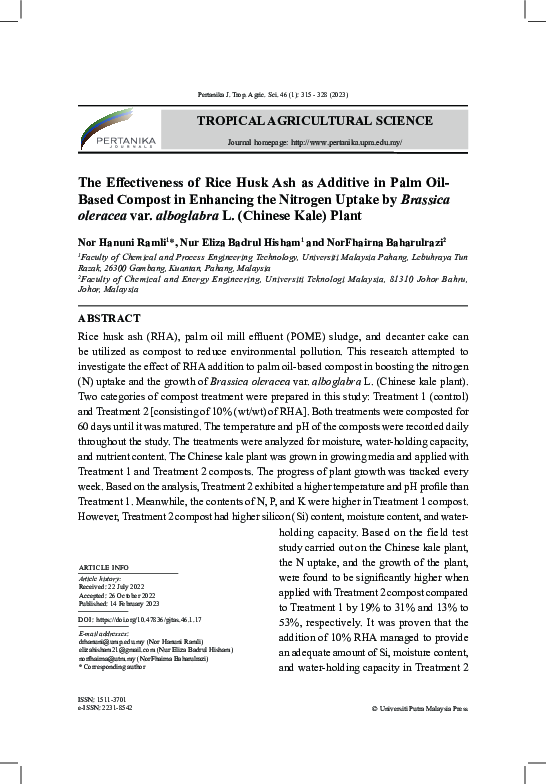 (PDF) The Effectiveness of Rice Husk Ash as Additive in Palm Oil-Based ...