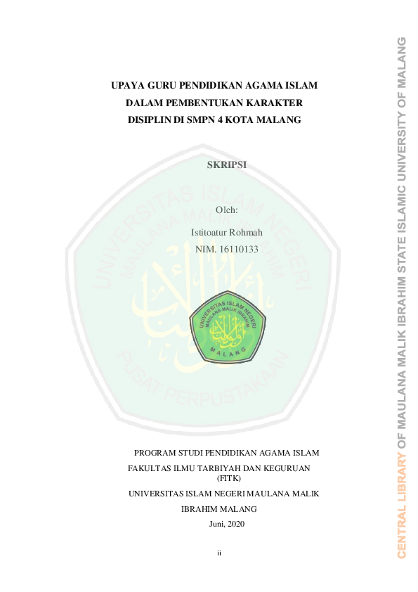 (PDF) Upaya guru pendidikan agama Islam dalam pembentukan karakter disiplin di SMPN 4 Kota Malang
