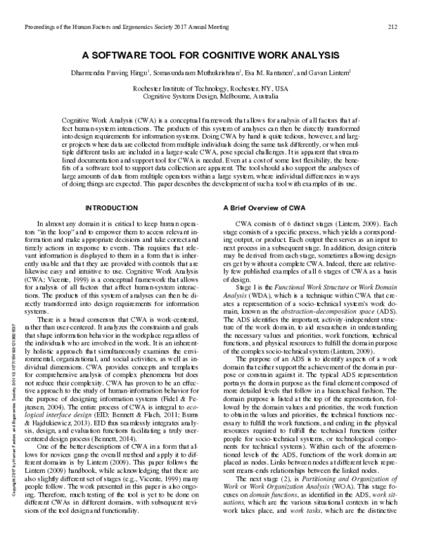 (PDF) A Software Tool for Cognitive Work Analysis