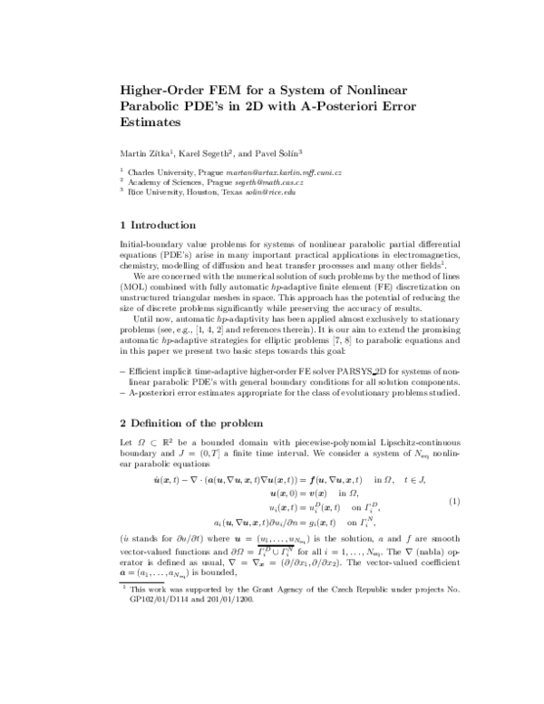 (PDF) Higher-Order FEM for a System of Nonlinear Parabolic PDE’s in 2D with A-Posteriori Error ...