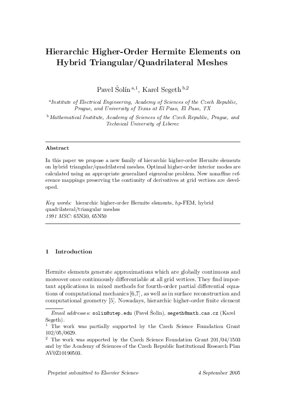 (PDF) Hierarchic higher-order hermite elements on hybrid triangular ...