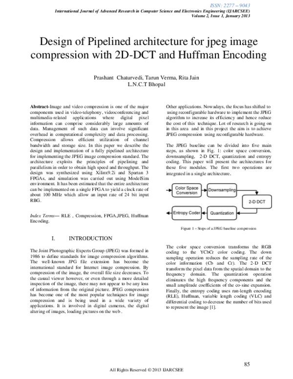 (PDF) Design of Pipelined architecture for jpeg image compression with 2D-DCT and Huffman ...