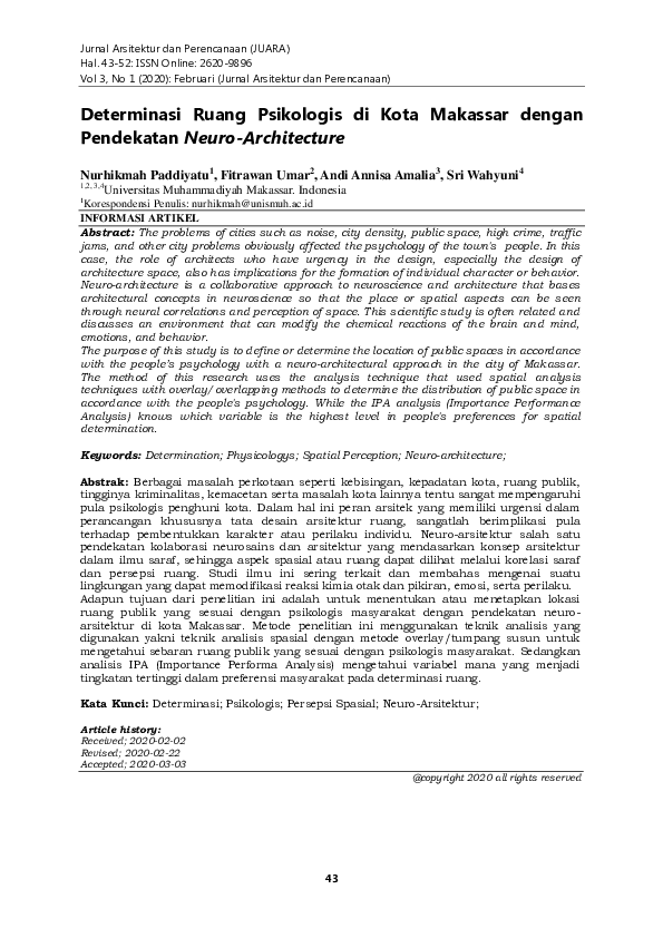 (PDF) Determinasi Ruang Psikologis DI Kota Makassar Dengan Pendekatan Neuro-Architecture