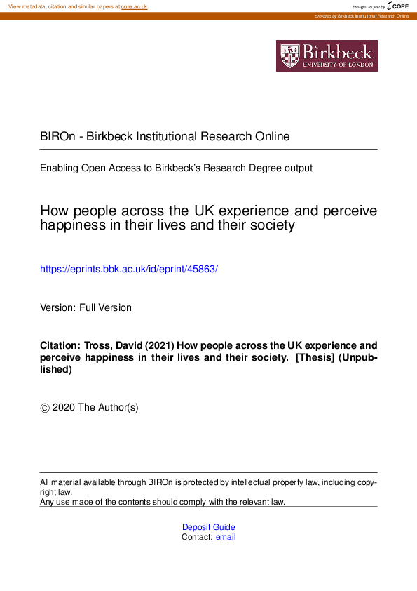 (PDF) How people across the UK experience and perceive happiness in ...