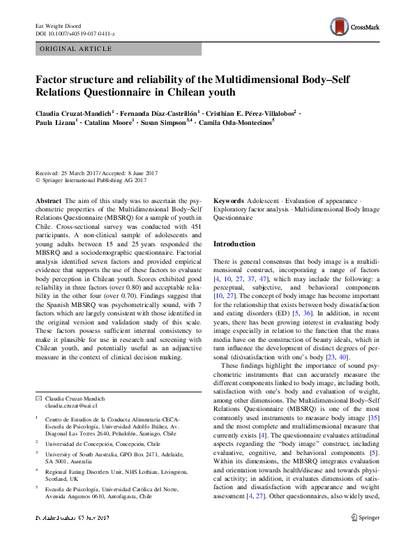 (PDF) Factor structure and reliability of the Multidimensional Body–Self Relations Questionnaire ...