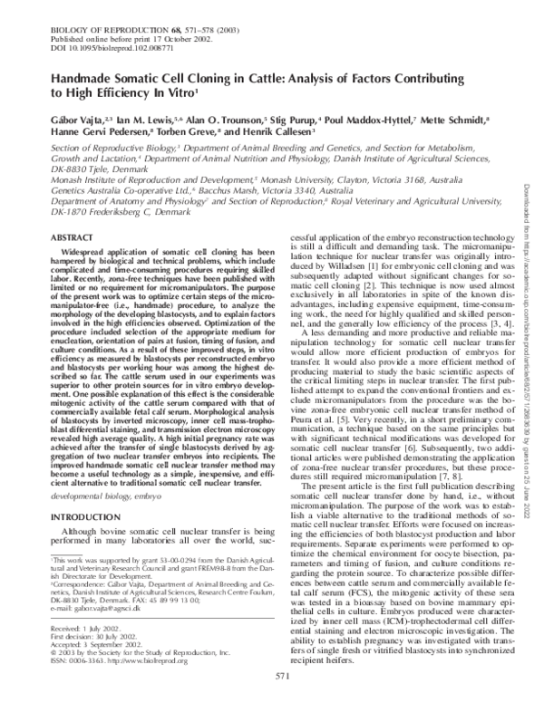 (PDF) Handmade Somatic Cell Cloning in Cattle: Analysis of Factors ...