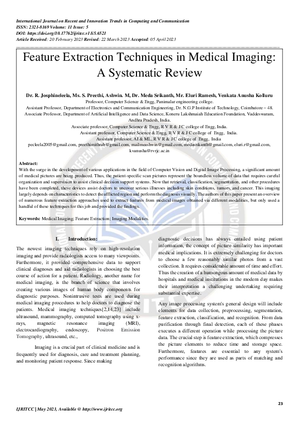 Pdf Feature Extraction Techniques In Medical Imaging A Systematic Review