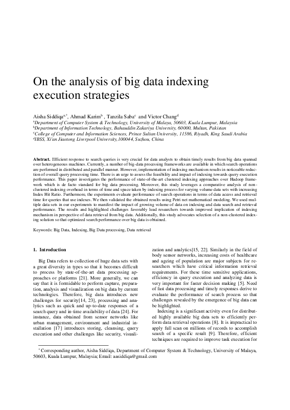 (PDF) On the analysis of big data indexing execution strategies