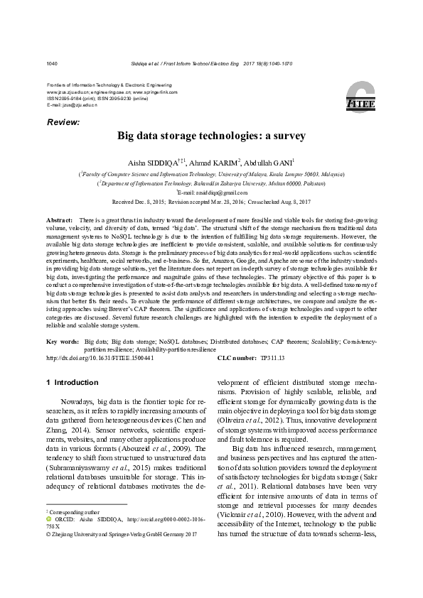 (PDF) Big data storage technologies: a survey