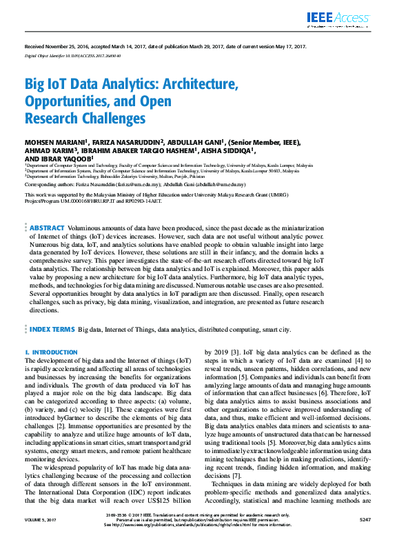 (PDF) Big IoT Data Analytics: Architecture, Opportunities, and Open Research Challenges