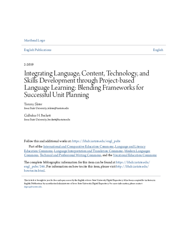 (PDF) Integrating Language, Content, Technology, and Skills Development through Project-based ...