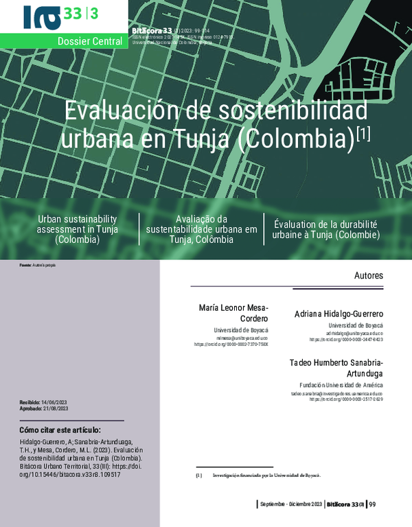 (PDF) Evaluación de sostenibilidad urbana en Tunja (Colombia)