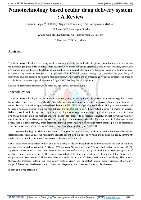 (PDF) Nanotechnology based ocular drug delivery system : A Review