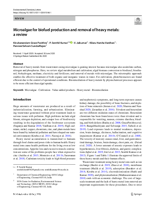 (PDF) Microalgae for biofuel production and removal of heavy metals: a review