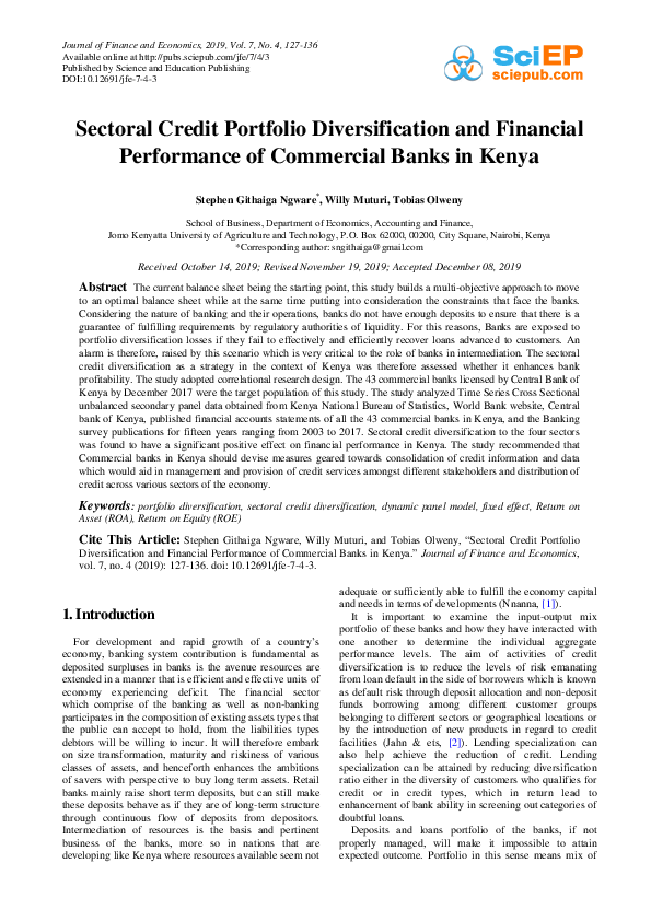 (PDF) Sectoral Credit Portfolio Diversification and Financial ...