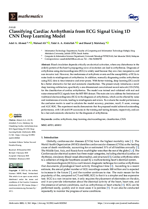 (PDF) Classifying Cardiac Arrhythmia from ECG Signal Using 1D CNN Deep Learning Model
