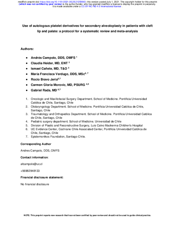 (PDF) Use of autologous platelet derivatives for secondary alveoloplasty in patients with cleft ...
