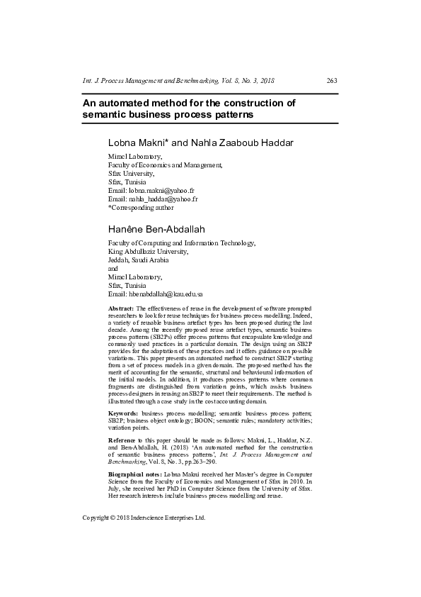 (PDF) An automated method for the construction of semantic business process patterns