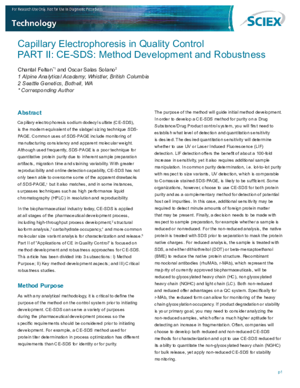 (PDF) Capillary Electrophoresis in Quality Control: PART I: Application ...