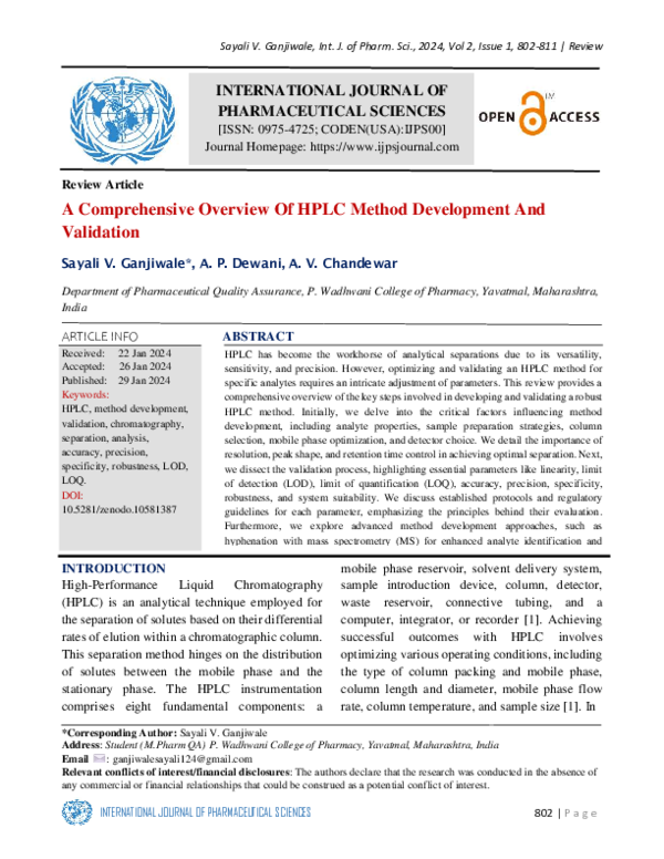 Pdf A Comprehensive Overview Of Hplc Method Development And Validation