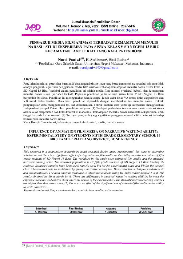 (PDF) Pengaruh Media Film Animasi Terhadap Kemampuan Menulis Narasi ...