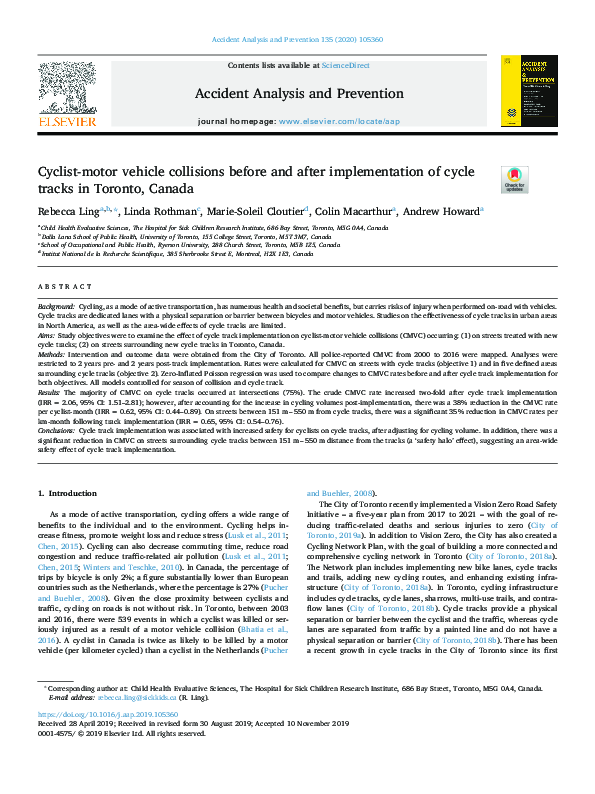 (PDF) Cyclist-motor vehicle collisions before and after implementation ...