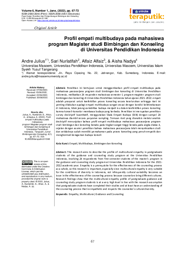 (PDF) Profil empati multibudaya pada mahasiswa program Magister studi Bimbingan dan Konseling di ...
