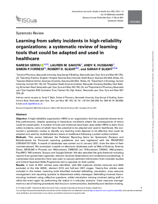 (PDF) Learning from safety incidents in high-reliability organizations ...