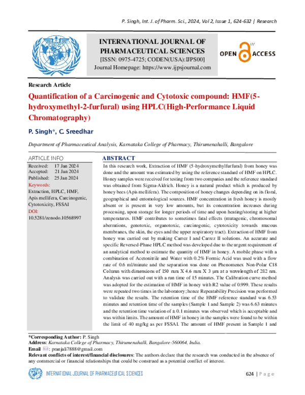 (PDF) Quantification of a Carcinogenic and Cytotoxic compound: HMF ...