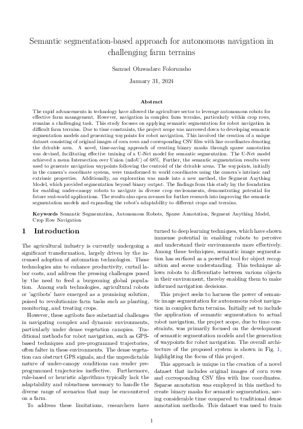 (PDF) Semantic segmentation-based approach for autonomous navigation in challenging farm terrains