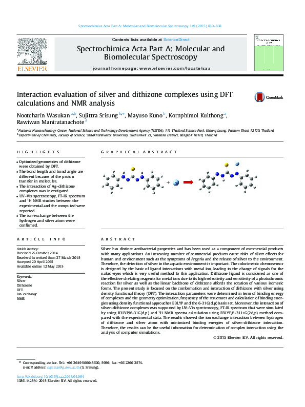 (PDF) Interaction evaluation of silver and dithizone complexes using ...