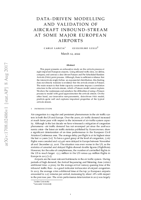(PDF) Data-driven modelling and validation of aircraft inbound-stream ...