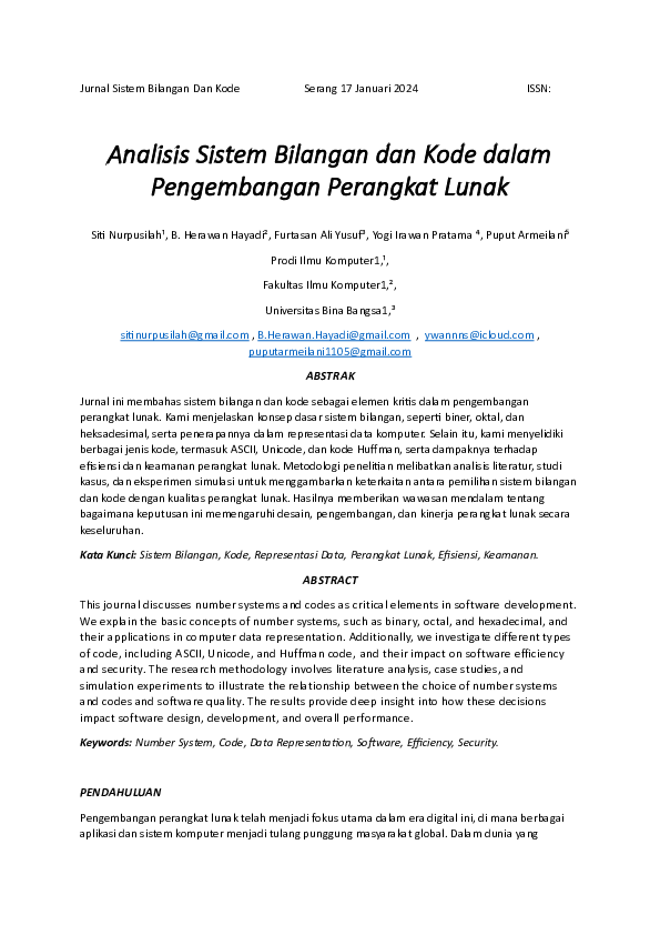 (PDF) Analisis Sistem Bilangan dan Kode dalam Pengembangan Perangkat Lunak