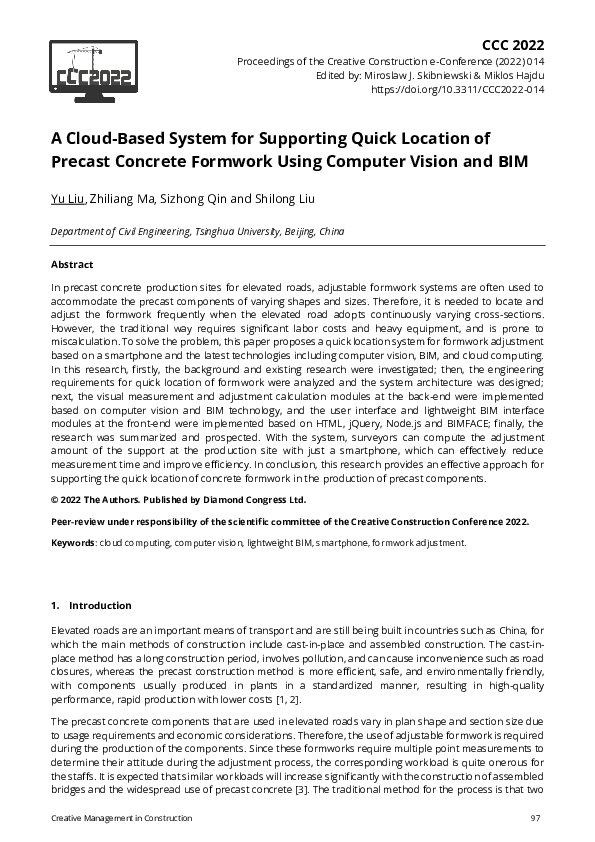 (PDF) A Cloud-Based System for Supporting Quick Location of Precast Concrete Formwork Using ...