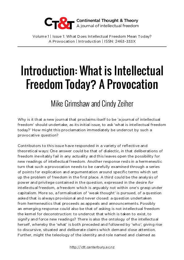 (PDF) Introduction: What is Intellectual Freedom Today? A Provocation
