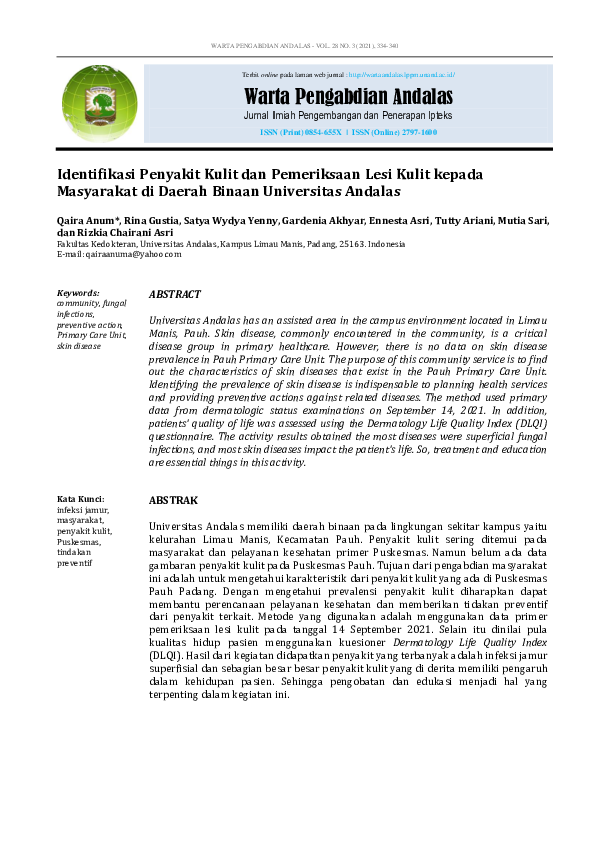 (PDF) Identifikasi Penyakit Kulit dan Pemeriksaan Lesi Kulit kepada ...