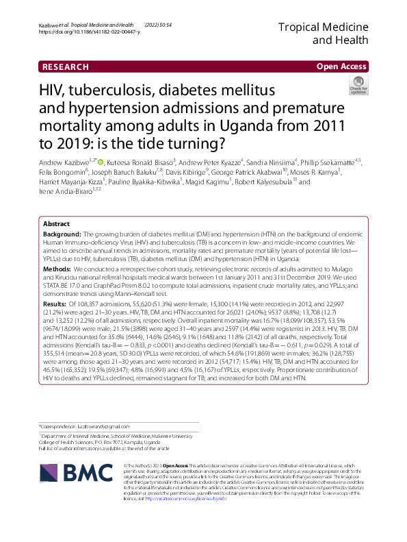 (PDF) HIV, tuberculosis, diabetes mellitus and hypertension admissions ...