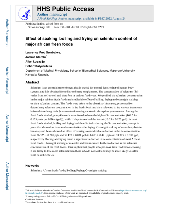 (PDF) Effect of soaking, boiling and frying on selenium content of ...