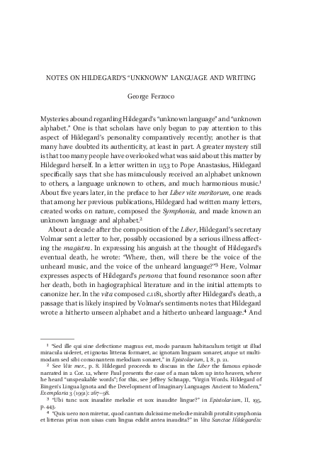(PDF) Notes on Hildegard’s “Unknown” Language and Writing