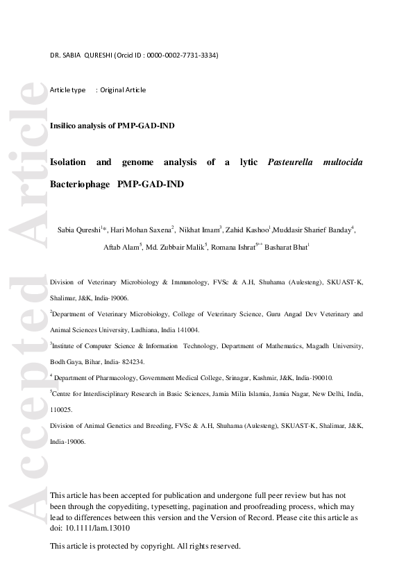 Pdf Isolation And Genome Analysis Of A Lytic Pasteurella Multocida